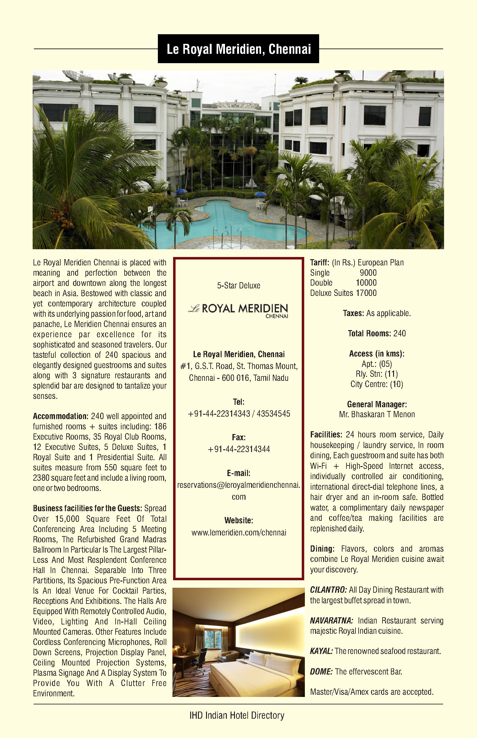 Le Royal Meridien Chennai – IHD Indian Hotel Directory
